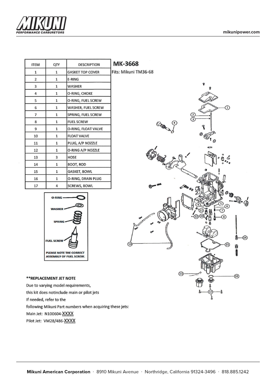 Mikuni Carburetor Rebuild Kit for Mikuni TM36-68 Carburetors - Mikuni Power