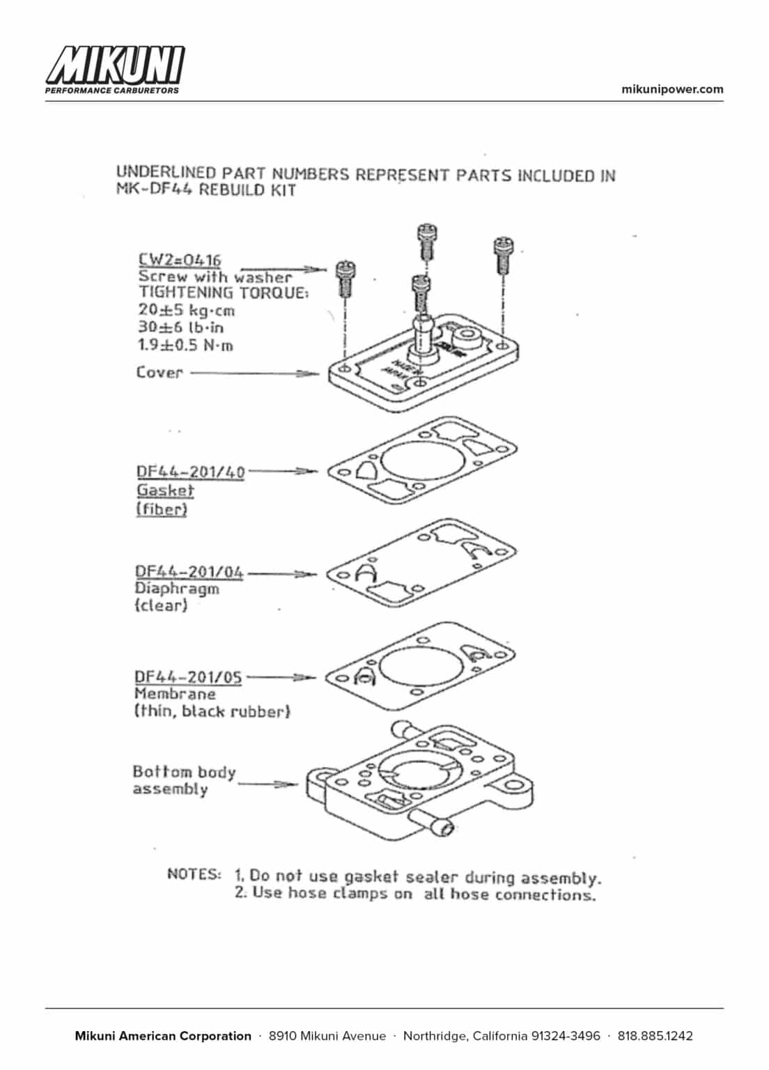 Mikuni MK-DF44 Fuel Pump Rebuild Kit for Mikuni Square Body Pulse Fuel ...